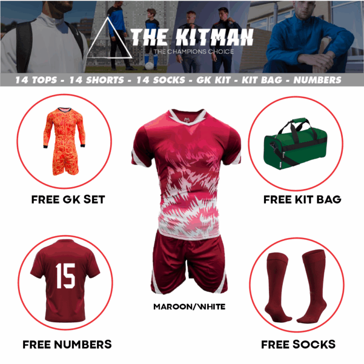 Mitzuma Morocco Full 14-Player Soccer Kit For Sale | Sublimated Maroon ...